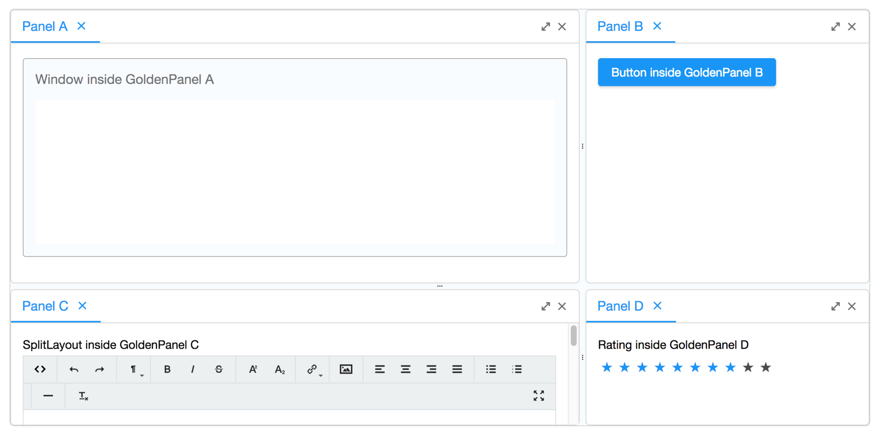 ZK Component Reference/Layouts/GoldenLayout/GoldenPanel - Documentation